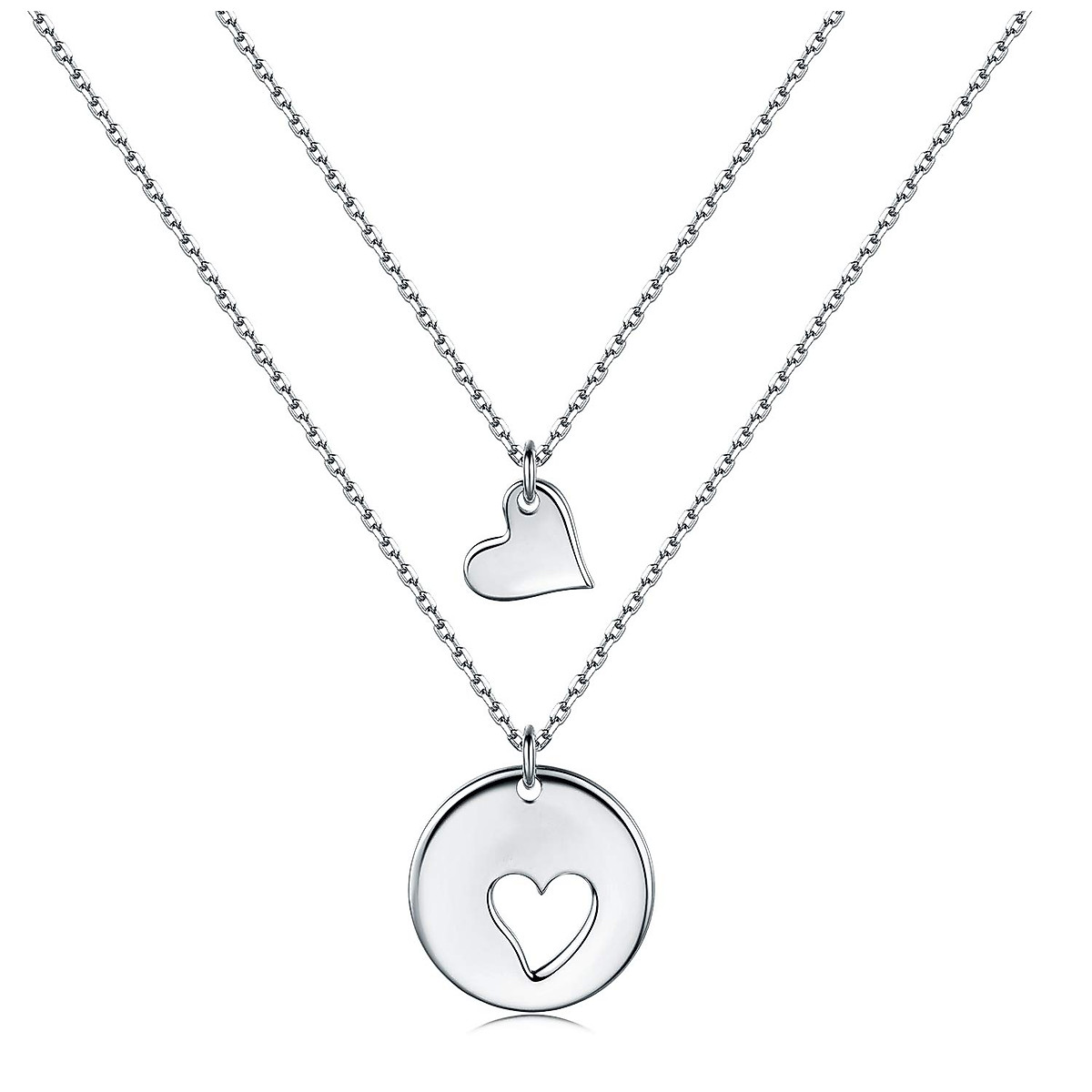 CHICLOVE Mother Daughter Jewelry Sets for Two, Cutout Heart Necklaces, 2 Sterling Silver Necklaces (A - mother and daughter necklace)