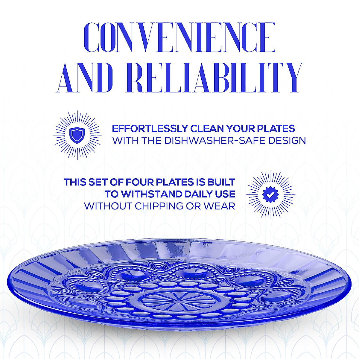 elle decor Glass Dessert Plate | Set of 4 | Blue | 6-Inch | Dessert, Dinner, or Appetizer Plate | Snack, Fruit, or Side Plate | Serveware | Glass Design | Dishwasher Safe