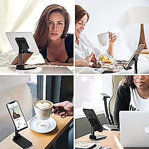 Foldable Cell Phone Stand, Zinalop [2021 Latest] Angle & Height Adjustable Desk Phone Holder with Stable Anti-Slip Design Compatible with iPhone 12/12 Pro/Smartphones/iPad Mini/Kindle(Black)