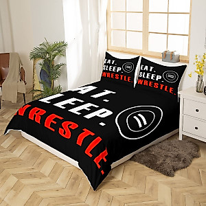 Wrestle Duvet Cover Sports Theme Bedding Set for Kids Boys Girls Teens Room Wrestling Decor Comforter Cover Set Super Soft Bedspread Cover 2Pcs Zipper Twin Size