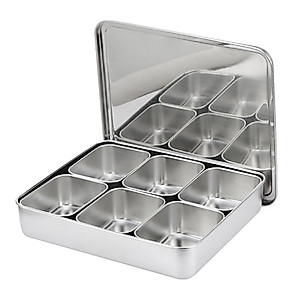 Aulin 304 Stainless Steel Divided Serving Tray with Lid - Charcuterie Snack Box Container with 6 Removable Compartments, Food Storage, Snack Platters Organizer for Candy, Chips, Nuts, Condiments