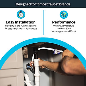 Eastman 16 Inch Flexible Faucet Connector, 1/2 Inch FIP Outlet x 3/8 Inch Compression Inlet Connection, Reinforced PVC Supply Line with Nickel-Plated Brass Nuts, 48131