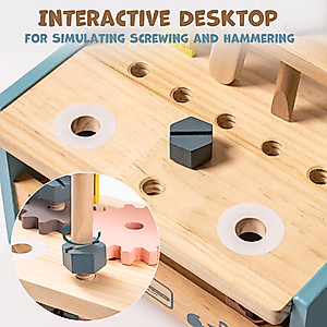 ROBUD Mini Wooden Play Tool Workbench Set for Kids Toddlers - Construction Toys Gift for 36 Months 3 4 5 Years Old Boys Girls