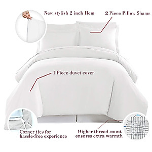 LINEN SOUQ Genuine Premium Egyptian cotton 600 Thread Count, Made In Italy - Italian Finish WHITE 3-Piece Duvet Set ( Duvet Cover & 2 Pillow Shams), Single Ply, Solid TWIN