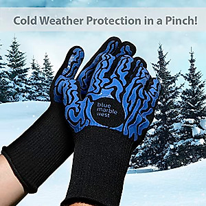 Extreme Heat Resistant BBQ Grill Gloves, Oven Mitts, Protection Up to 1472°F, Aramid Fiber, Non-Slip Silicone.
