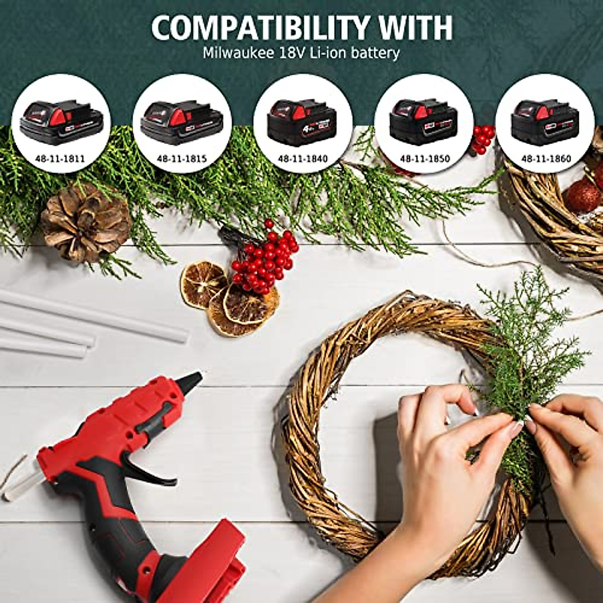 Mtiolhig Cordless Hot Glue Gun for Milwaukee m18 Battery, Handheld Electric Power Battery Operated WirelessHot Glue Gun Cordless Kit with 30pcs 0.27'' Mini Glue Sticks for Crafts (Battery NOT Include)