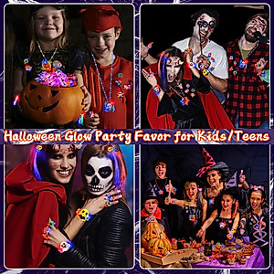 80 Pcs Halloween Party Favors for Kids Halloween Glow in the Dark Toys Rotating Spin Light Up Necklaces LED Bracelets Flash Rings Brooches Hair Lights Halloween Treats Gifts Bag Fillers Party Supplies
