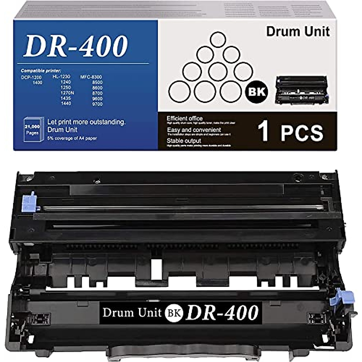 1-Pack Black DR-400 DR400 Drum Unit Compatible Replacement for Brother DCP-1200 1400 HL-1230 1270N 1435 MFC-8300 8500 8600 P2500 8700 9600 9700 9800 IntelliFax-4100e 4100 4750 Printer