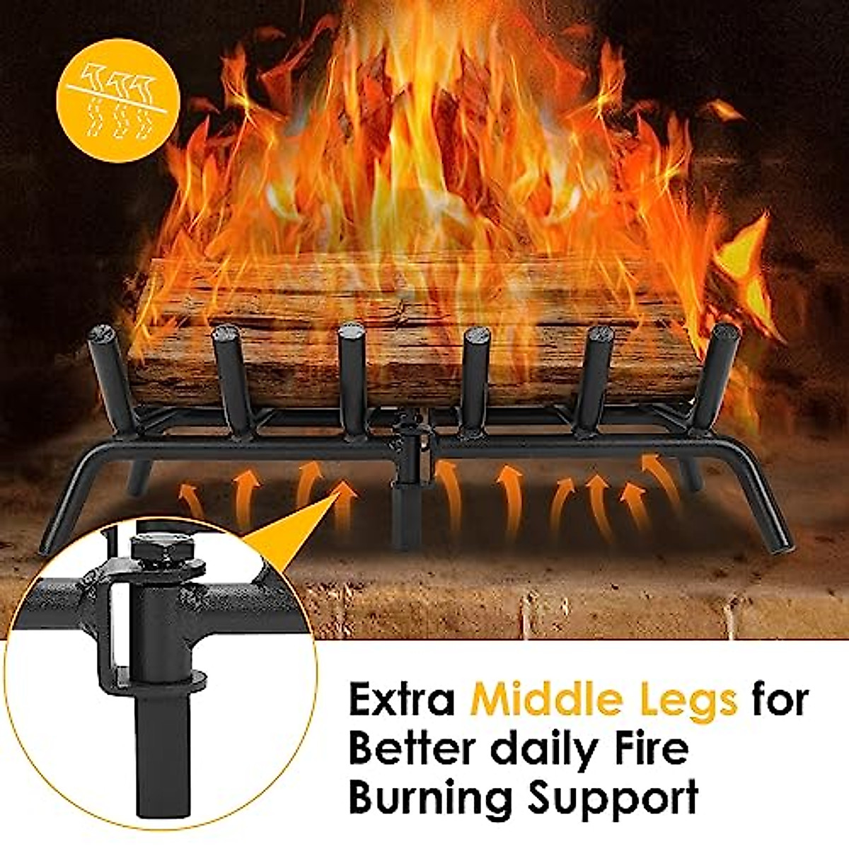 STBoo Fireplace Grate 20inch - Wood Stove Fire Grates Heavy Duty | Fireplace Log Holder | Firewood Log Burning Wrought Cast Iron Rack | Fire Pit Tray for Indoor Chimney Hearth & Outdoor Kindling Tool