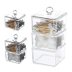 Smalibal 1 Set Cotton Ball Holder, Transparent Cotton Swab Holder with Lid, Plastic Qtip Holder, Qtip Dispenser, Cotton Swab Dispenser, Swab Pad Dispenser for Bathroom, Dressing Room A
