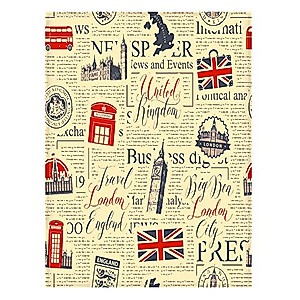 DUISE All Seasons 60" x 80" Soft Plush Cozy Throw Blanket Retro Style UK London Theme with Inscriptions British Symbols Landmarks and Flag Throw Blanket for Bed Sofa Bedspread