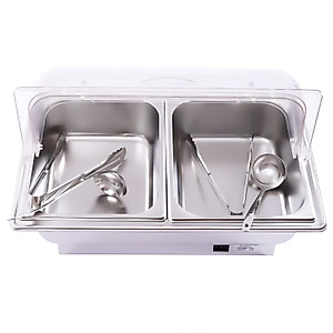 Chafing Dish Buffet Set Two Food Trays, Electric Chafing Dish with Roll-Open Lid Temperature Adjustable, Chafing Server Set Chafer for Parties, Catering Events, Restaurants