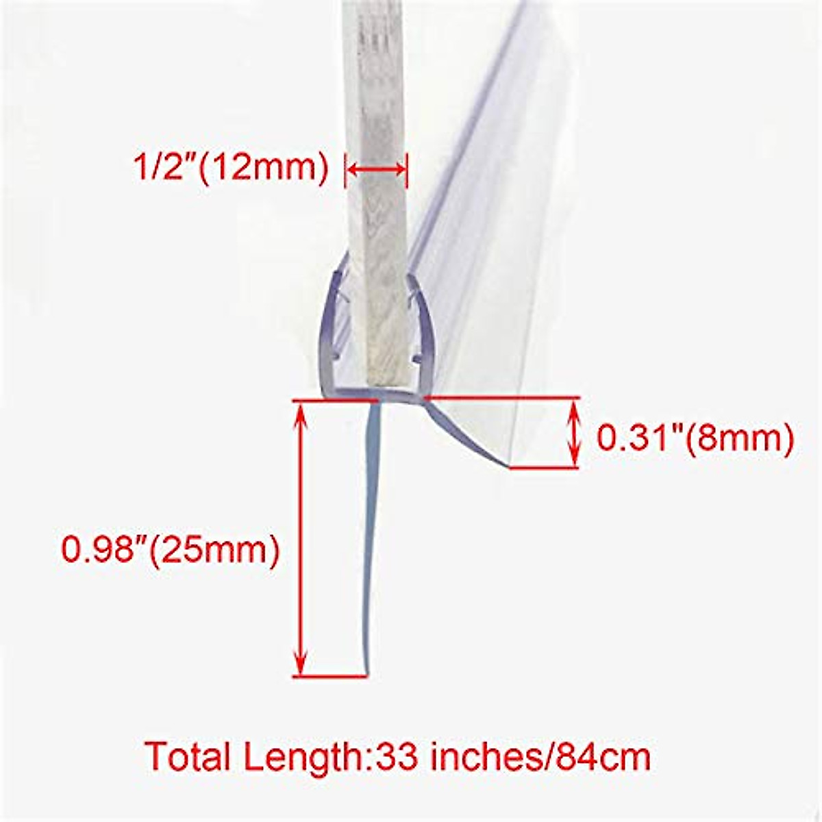 Cozylkx Frameless Shower Door Bottom Seal with Drip Rail 1/2" Thick Glass 33" Long Sweep - Glass Door Seal Strip Stop Shower Leaks