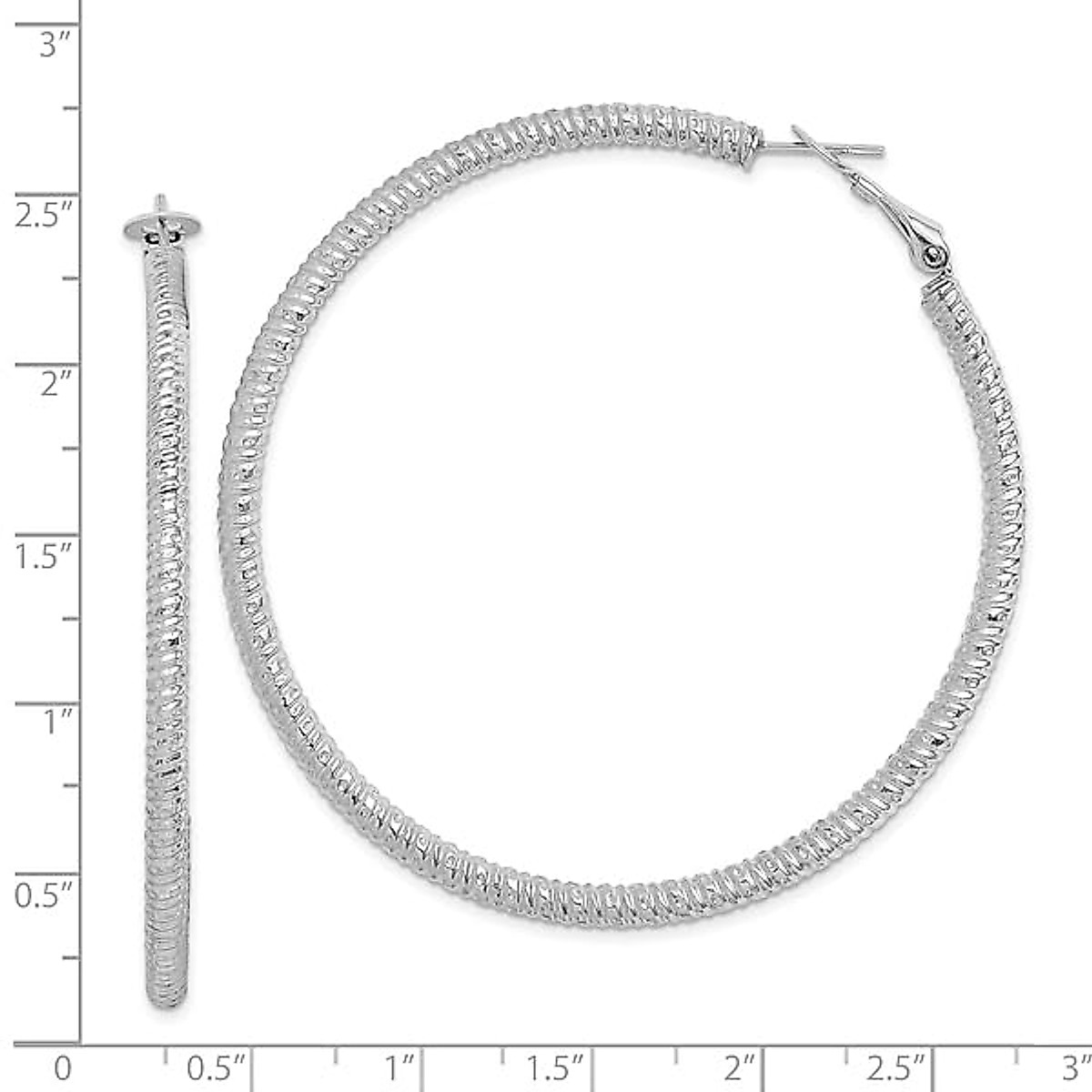 925 Sterling Silver 3.25x60mm Omega Clip Back Post Hoop Earrings