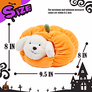 Hopearl Halloween Puppy Pumpkin Cave Sufffed Animal 2 in 1 Playset Pet with Pumpkin House Plush Toy Pillow with Separable Dog Gift for Kids, 9.5''