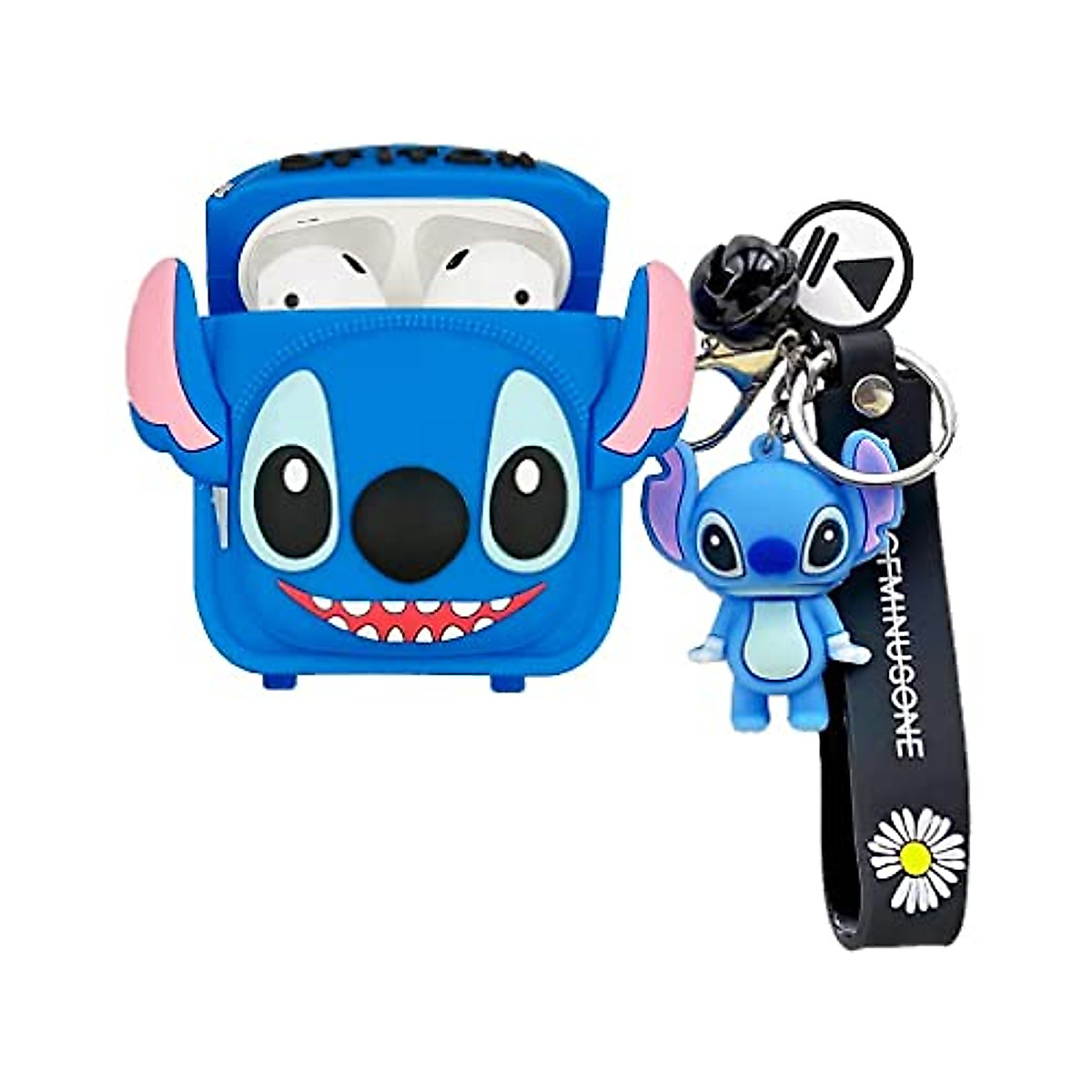 OINbxw Stitch Backpack Case for Airpods 2/1 Soft Silicone Airpods Charging case with Lanyard Keychain 3D Cute Fashion Funny Cartoon Shoulder Bag Design Protective Cover for Women Girls Airpod 2 case