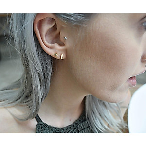 14K Gold Plated Dainty Tiny Bar, Ball, Trio Ball, Delta, Circle Disc and Heart Stud Earrings (Bar - Gold)