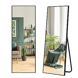 NicBex Full Length Mirror, 64" x 21" Alloy Free-Standing Mirror as Floor Mirror Wall Mounted Mirror Large Mirror for Living Room/Bedroom/Dressing Room/Dorm Room, Black, with Stand