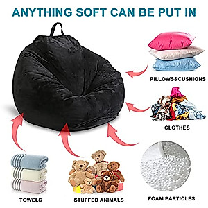 MFTEK Bean Bag Chair Cover(No Filling), Large Washable Soft Velvet Bean Bag, Stuffed Animal Storage or Memory Foam for Kid Adults, 35’’×35’’×43’’ (Black)