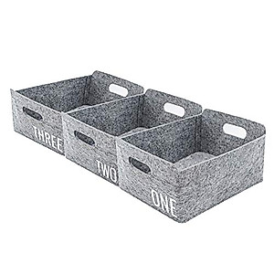 Welaxy Storage Baskets with Inspired Slogan Felt Collapsible Storage Baskets Foldable Storage Cube Shelf Boxes Drawers Organizer bin for Kids Toys Books Clothes Socks Tools organise (One,Two,Three)