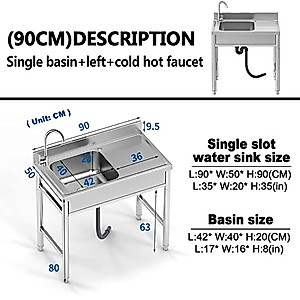 Stainless Steel utility commercial sink,outdoor garage sink,kitchen sink with faucet,Industrial station sink,1 Compartment laundry & utility room sinks,Pet Wash Station,for Patio Restaurant. (Size :