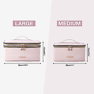 LIGHT FLIGHT Large Makeup Case, Travel Makeup Bag Cosmetic Case Organizer Portable Storage Bag with Adjustable Dividers for Cosmetics Makeup Brushes Toiletry Digital Accessories (Medium, Pink)