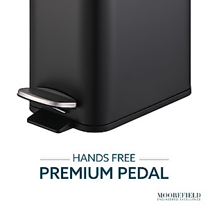 Moorefield Slim Rectangular Wastebin, 1.3 Gallon/5L Capacity Garbage Can with Soft Close Lid, Premium Stainless Steel Step Pedal Trash Can (Matte Black)