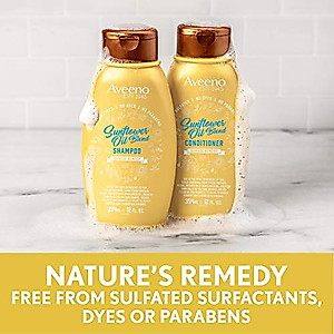 Aveeno Deep Moisturizing Sunflower Oil Blend Shampoo with Oat for Dry Damaged Hair, Dye, Paraben & Sulfate Surfactants Free, 12 Fl Oz