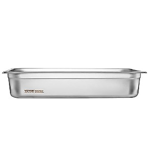 VEVOR 6 Pack Hotel Pans, Full Size Anti-Jam Steam Pan, 0.8mm Thick Stainless Steel Restaurant Steam Table Pan, 4-Inch Deep Commercial Table Pan, Catering Storage Food Pan, for Industrial & Scientific