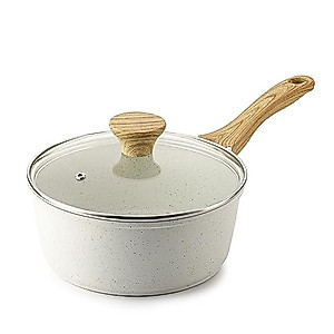SENSARTE White Ceramic Nonstick Saucepan with Lid 2.5 QT, Small Cooking Pot with Stay Cool Handle, Induction Compatible Soup Pot, PFOA/PFAS Free