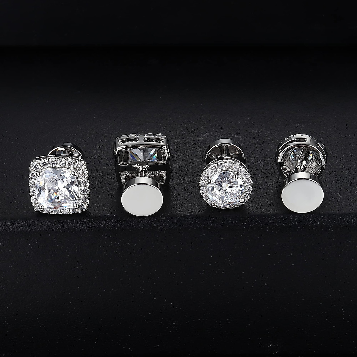 FASACCO 14K Flat Back Round Square Stud Earrings for Men Women Large Big Cubic Zirconia Stud Earrings Mens Earrings Flatback Earrings