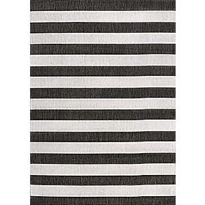 JONATHAN Y SMB203C-5 Negril Two-Tone Wide Stripe Indoor Outdoor Farmhouse Transitional Traditional Area Rug,High Traffic,Kitchen,Living Room,Backyard,Non Shedding,5 X 8,Black/Cream