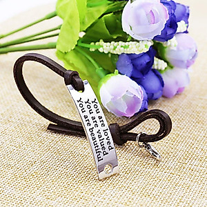 Inspirational Gifts For Women Saying stamped "You are loved You are valued You are beautiful" leather inspirational bracelet,Gift for Mother Daughter,Teens,,Christmas Gift,Birthday Present.