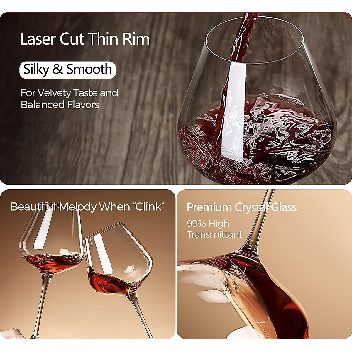 Yaschmo Crystal Red Wine Glasses Set of 4, 24.8oz Large Wine Glasses with Long Stem, Hand Blown Lead-Free Glass, Ideal Gift Packaging for Wedding,Anniversary, Birthday,Christmas