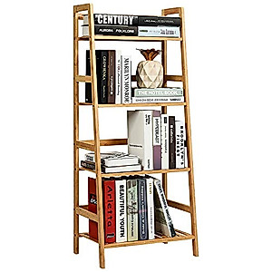 DORTALA 4-Tier Ladder Shelf, Rustic Bookcase w/Solid Bamboo Structure, Free Standing Storage Bookshelf for Living Room, Kitchen, Office, Multipurpose Plant Flower Stand, Natural