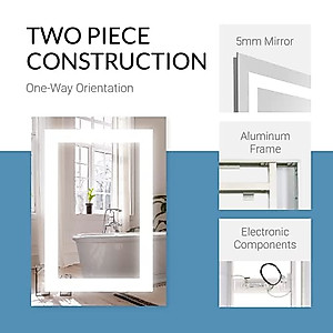 Mirrors & Marble Medium LED Wall Mirror - Front Lit Rectangular Mirror for Bathroom, Bedroom or Shower - Anti Fog & Wall-Mounted - Modern Home Decor (36" Wide x 40" Tall)