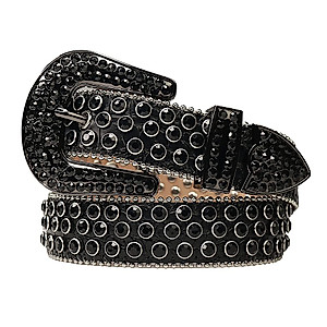 Studded Rhinestone Belts Men Women Fashionable Sparkly Diamond Belt Shiny Crystals Inlaid Design Leather Diamond Belt, Shiny Belts Rhinestone Black Gold Silver Belt for Wedding Party Gifts