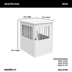 ClosetMaid Pet Crate End Table Furniture for Small Dogs or Cats Under 12 lbs, White Wood Finish