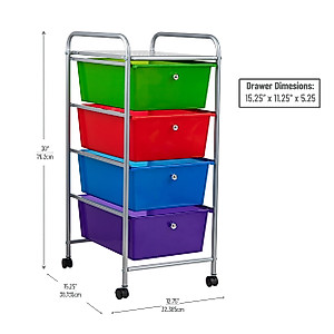 Mind Reader Rolling Storage Cart and Organizer with 4 Plastic Drawers
