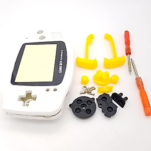 Full Housing Case Cover Housing Shell Replacement for Game boy Advance GBA Shell Case with Buttons Kit-White+Yellow Buttons