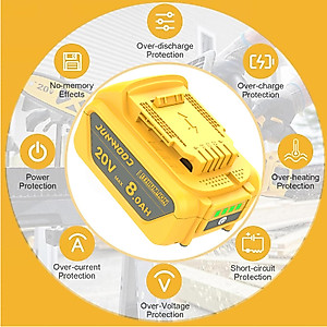 JUNWOOD 2Pack 8.0Ah Lithium Replacement for Dewalt 20V Battery Max XR Cordless Tools DCB180 DCB205 DCB206 DCB206-2 DCB200 DCB204 DCB204BT-2 DCB203 DCB201 DCB207