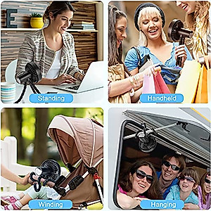 Funsland Mini Portable Stroller Fan Clip on for Baby, USB Rechargeable or Battery Operated Handheld Personal Portable Fan, Flexible Tripod Baby Stroller Fan 3 Speed Clip on Fan for Car Seat Travel