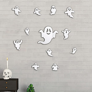 24 Pcs Halloween Ghost Wall Decor Ghost Stickers 3D Ghost Stickers Wall Stickers Decoration Halloween Cute Design Wall Decals Reusable PVC Wall Sticker for Home Halloween Party Supplies