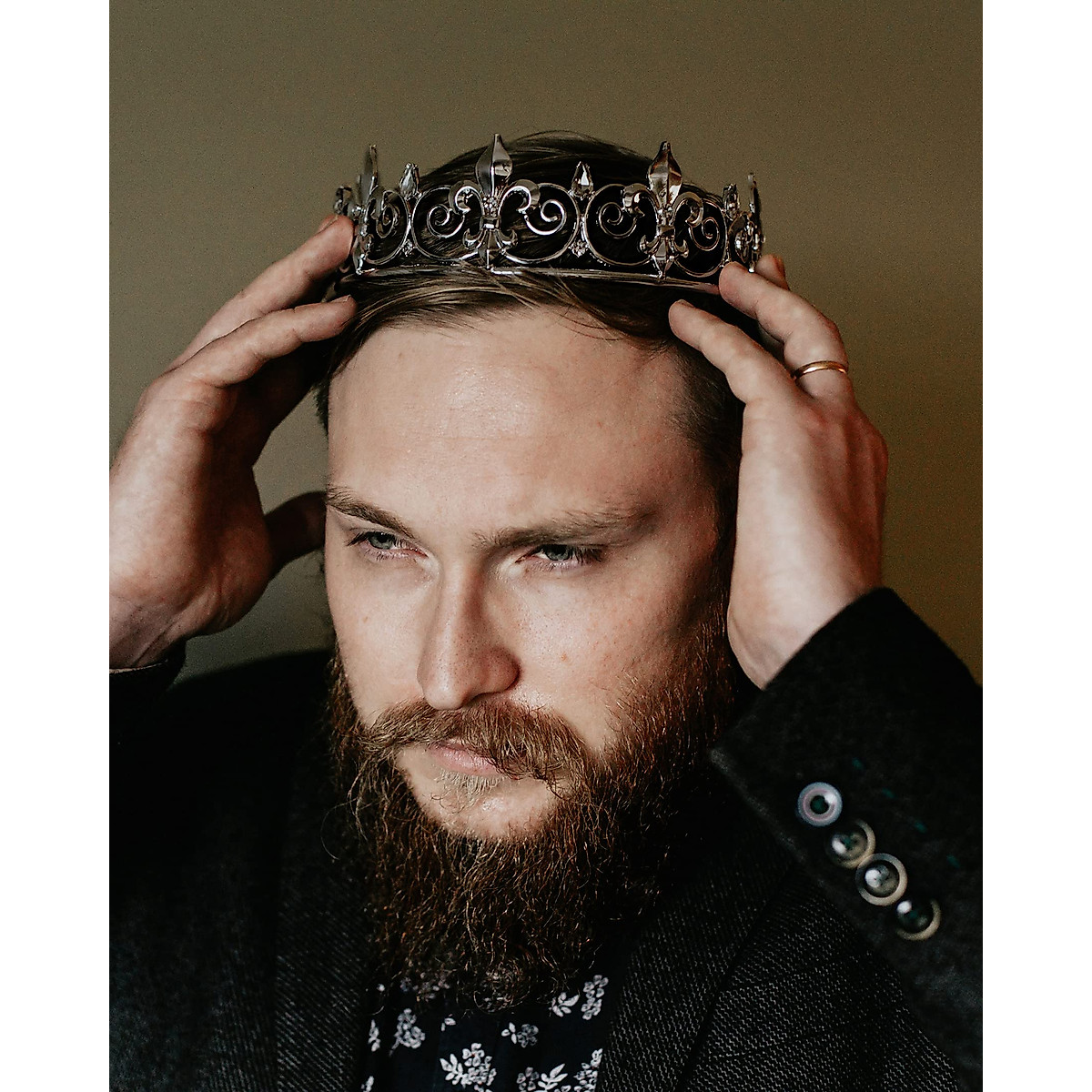 SWEETV Gothic Full King Crown - Metal Crowns and Tiaras for Men/Women (Unisex), Goth Prince Prom Party Hats, Halloween Cosplay Costume Accessories, Black