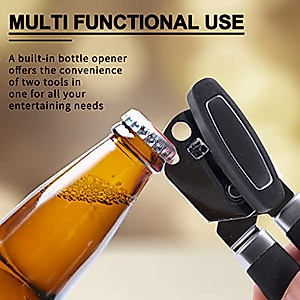 Geolinca Manual Handheld Strong Can Opener, Sharp Cutting Wheel for Smooth Edge Cut, Comfortable Soft Handle, Easy to Use Turn Knob, Includes Built in Bottle Opener, Black