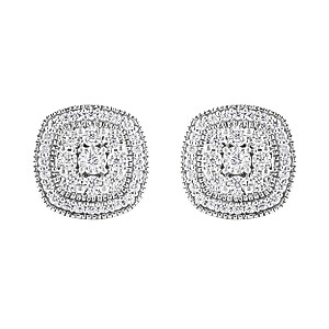 La4ve Diamonds 1/2 Carat Diamond, Illusion Set Sterling Silver Cushion Frame Miracle Plated Round-cut Diamond Stud Earring (J-K, I3) |Jewelry for Women Girls| Gift Box Included