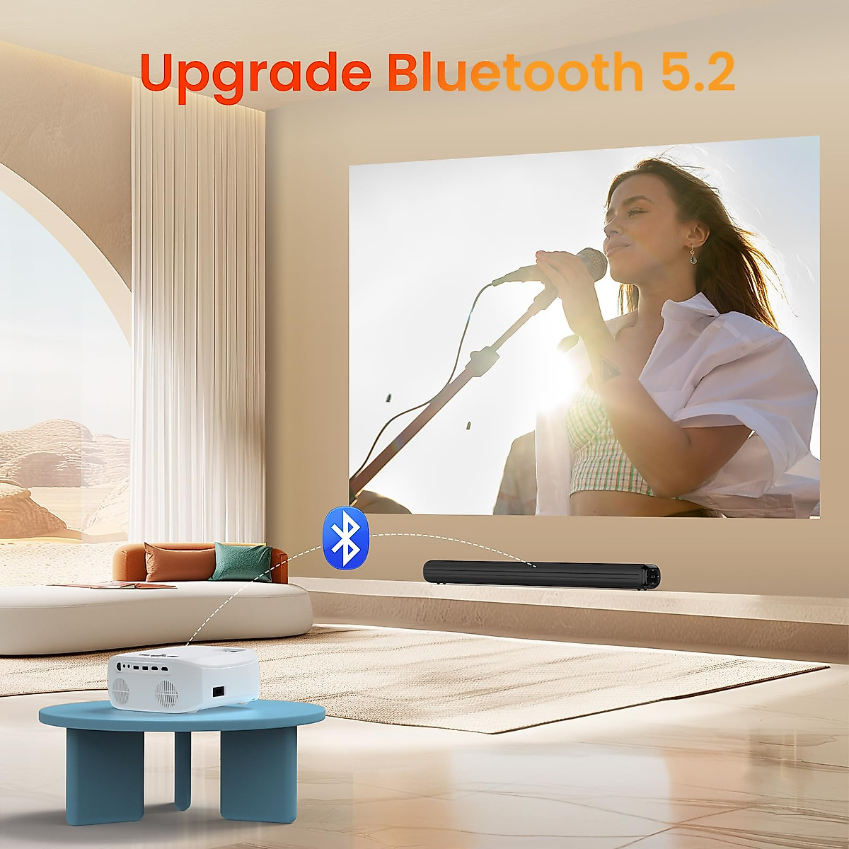 HAPPRUN Projector, 5G WiFi Bluetooth Projector, Native 1080P Portable Projector with Screen and Bag, Support 4K, Zoom, 300" Outdoor Movie Projector Compatible with iOS/Android/TV Stick/PS5