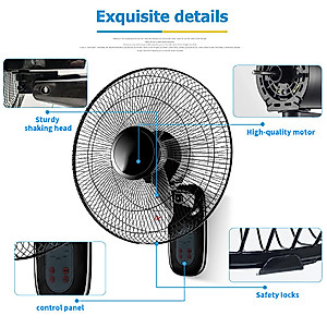 Aottop 16 inch Wall Mount Fan with Remote Control - 2 Pack, 3-Speed and 3 Modes, Timer Function, Adjustable Head, Oscillating Fan for Home and Office - Black