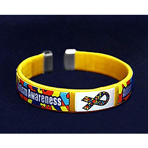 Colorful Autism Awareness Puzzle Ribbon Bangle Bracelet – Inexpensive Autism Ribbon Wristband for Awareness