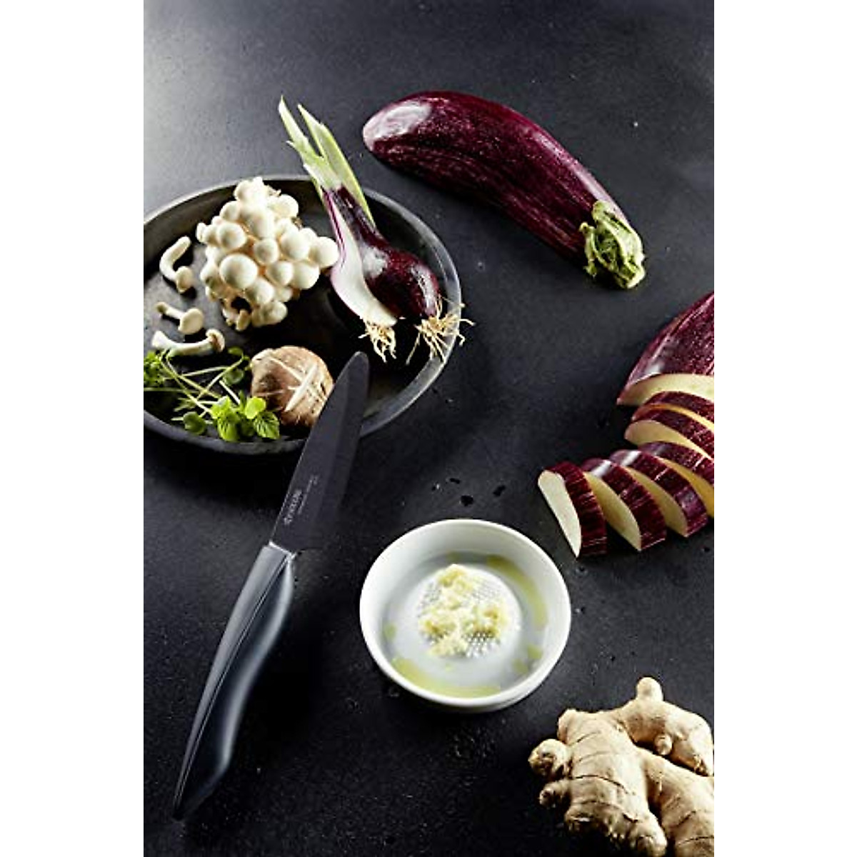 Kyocera Innovation Series Ceramic 4.5" Utility Knife with Soft Touch Ergonomic Handle, Black Blade, Black Handle